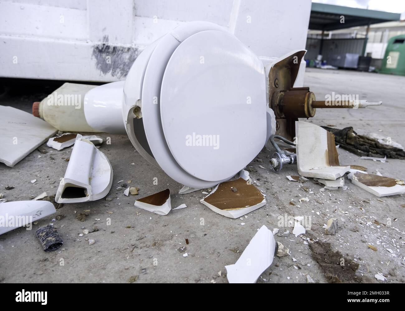 Detail of toilet in the garbage, destruction and vandalism in the ...