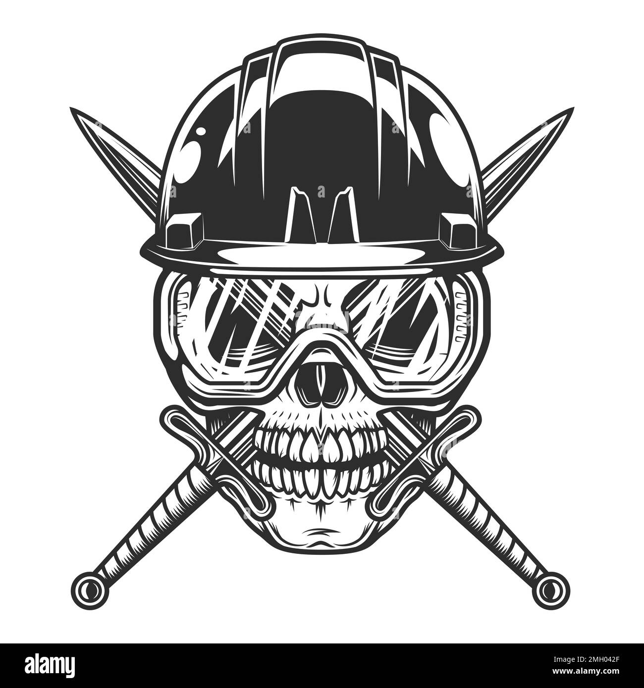 New construction and remodeling business house builder skull in hard ...