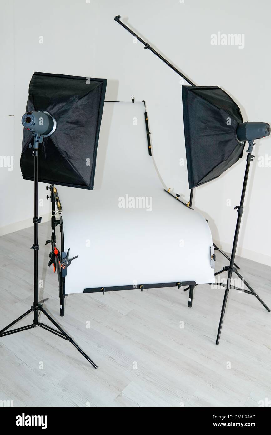 white studio setup with lights table for object picture white ...
