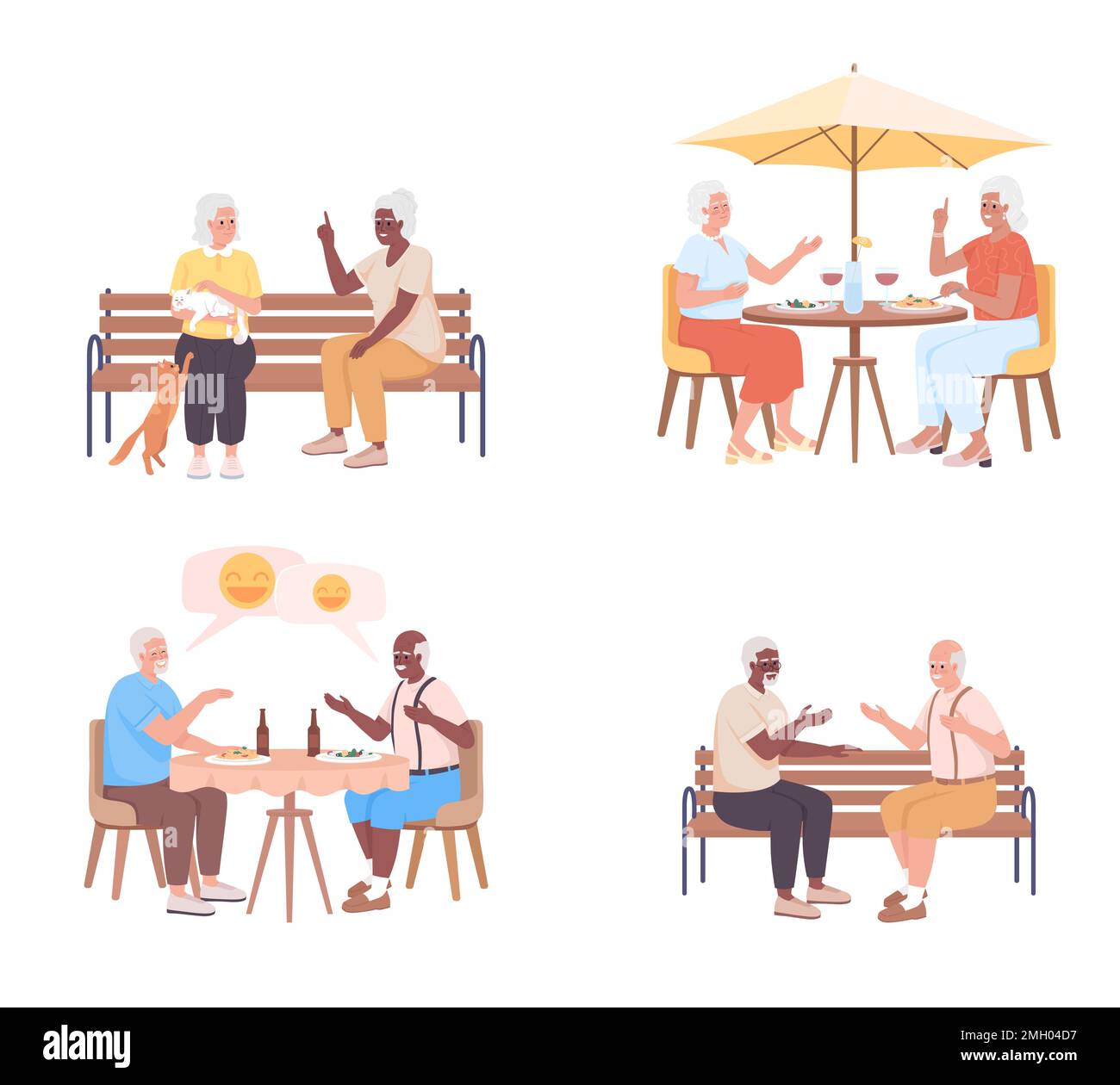 Socializing for seniors semi flat color vector characters set Stock ...