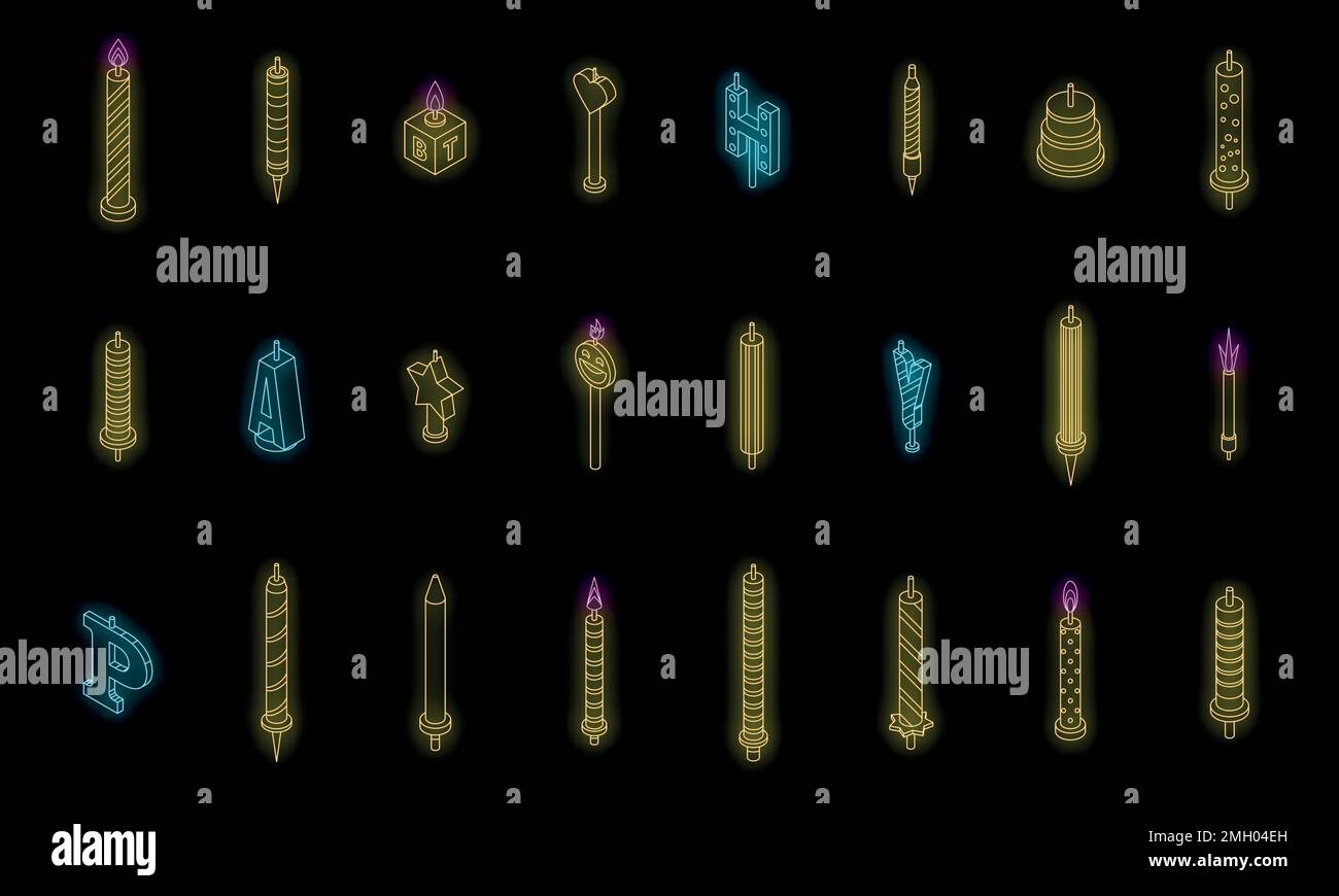 Birthday candle icons set. Isometric set of birthday candle vector ...