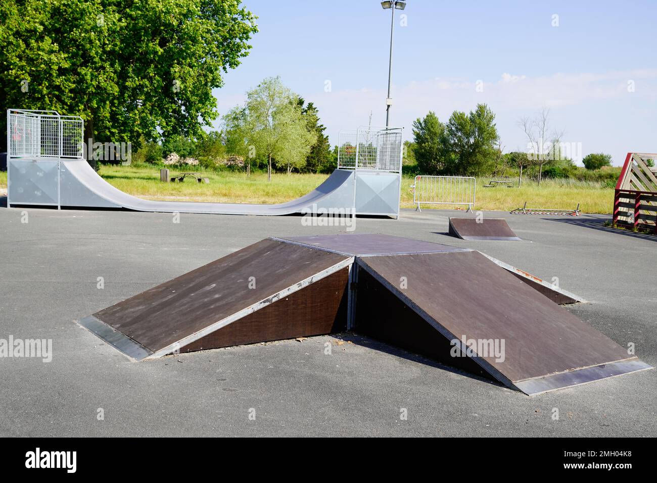 skatepark ramps leisure steel and wooden equipment Stock Photo - Alamy