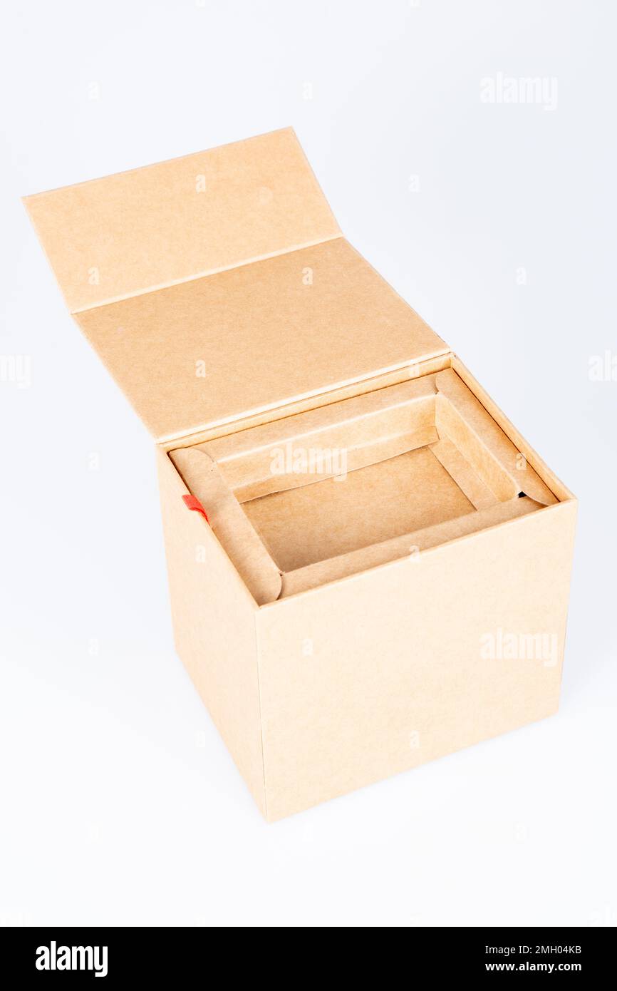 empty brown carton box cardboard for luxury gift in white background ...