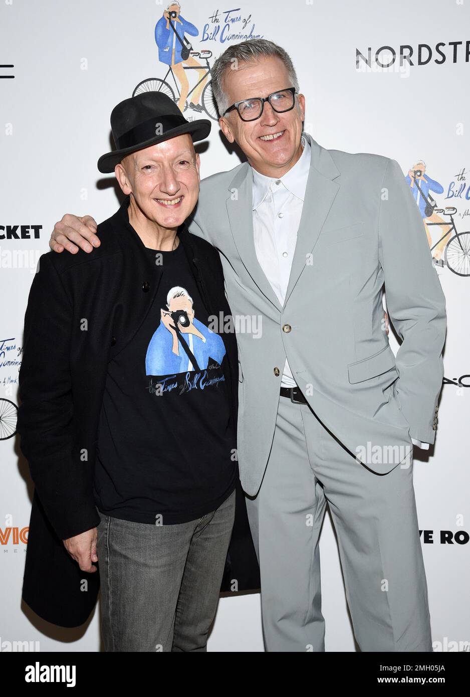 British milliner Stephen Jones, left, and director Mark Bozek pose ...