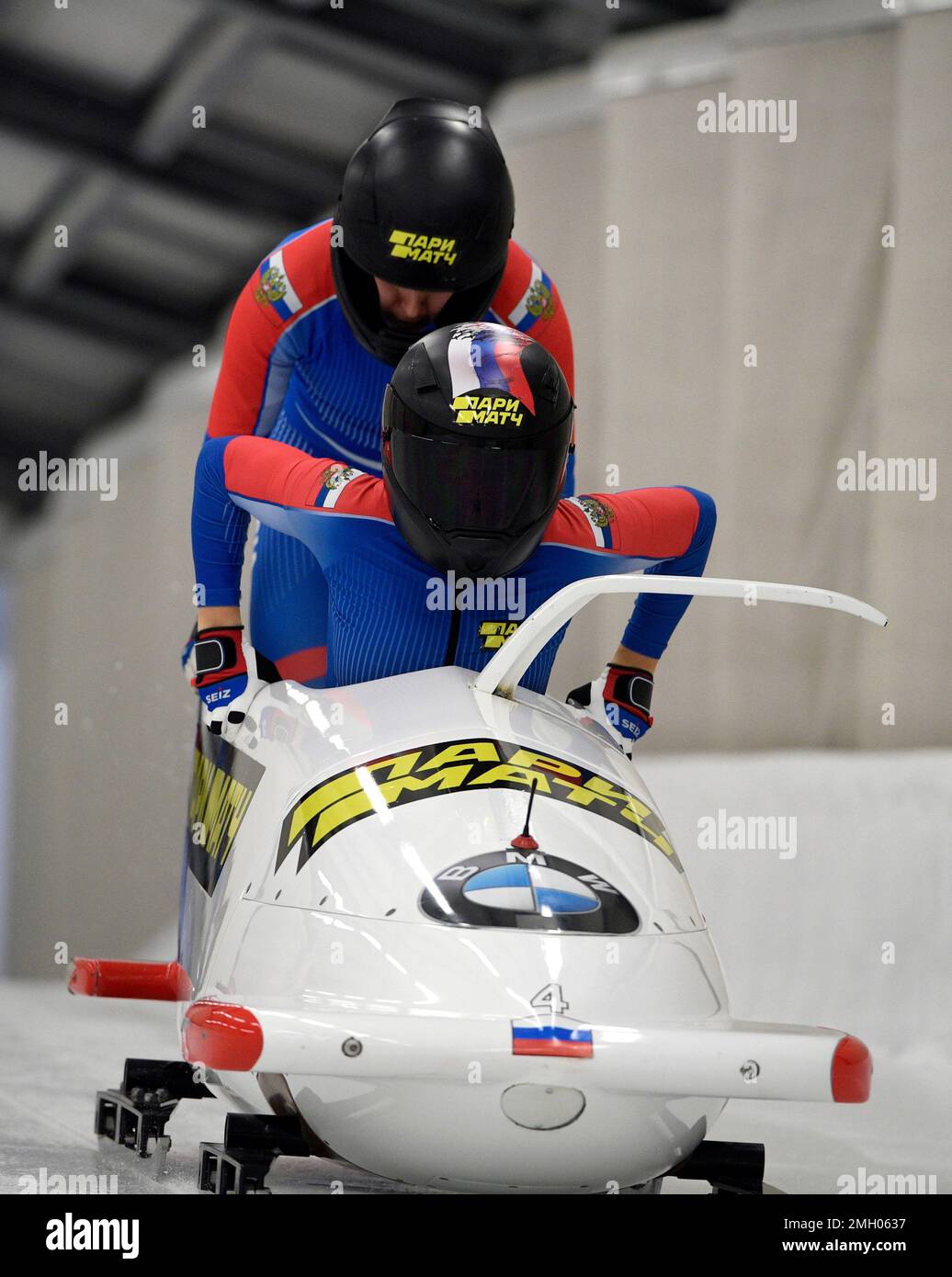 Nadezhda Sergeeva and Elena Mamedova of Russia start their first run of ...