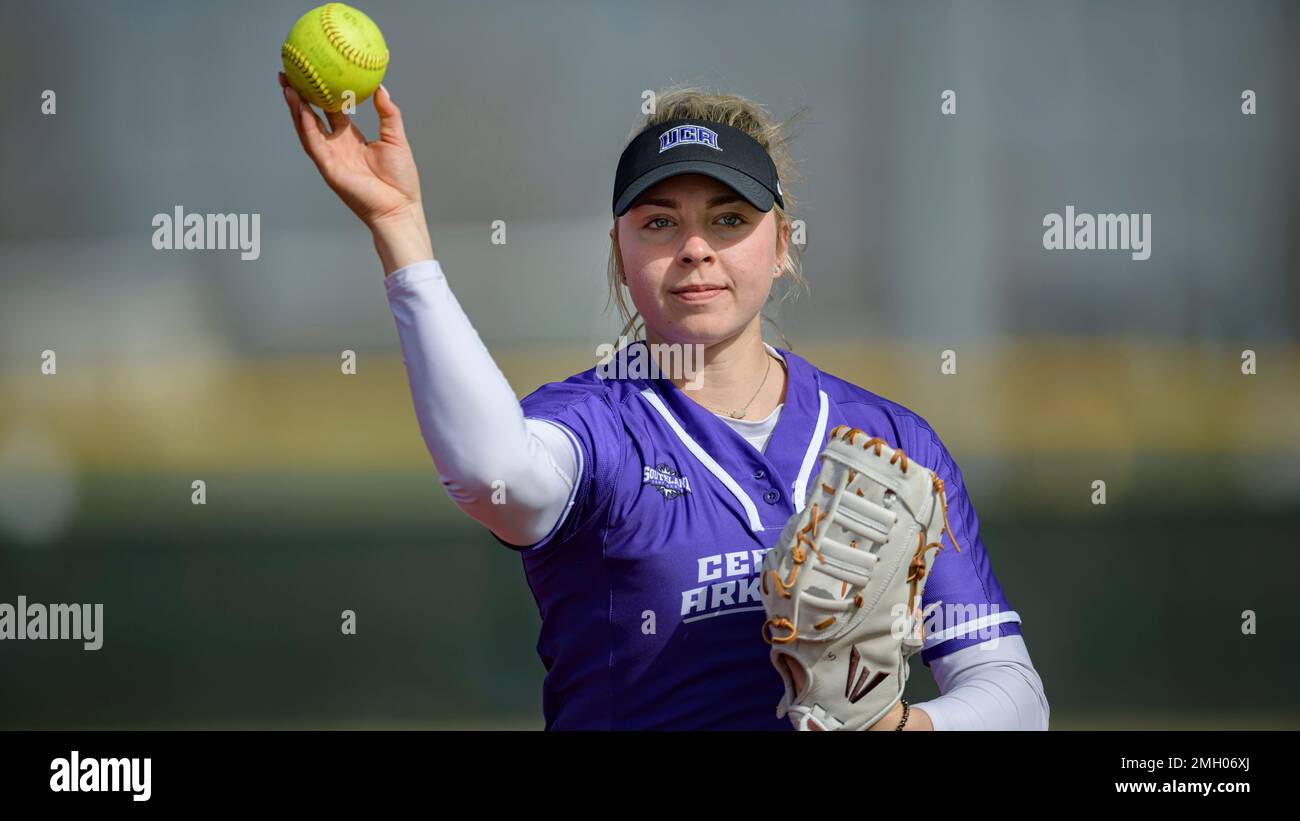 Central Arkansas outfielder / first base Megan Crownover throws during ...