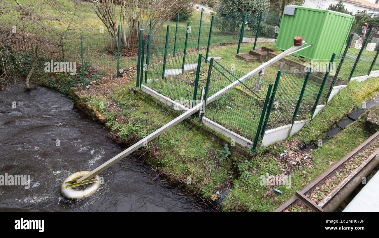 River water level measurement equipment buoy hydrometric probe Stock ...