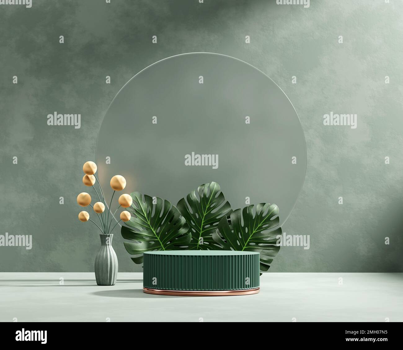 3D rendering platform podium with plant product presentation background ...