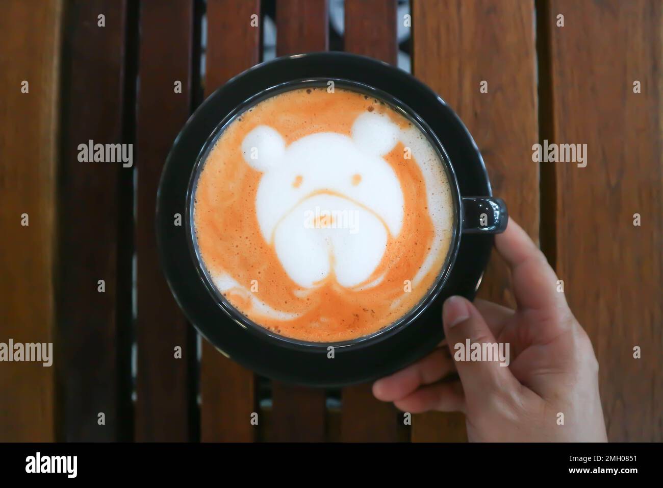 tea or hot tea or milk tea with latte art or bear picture for serve ...