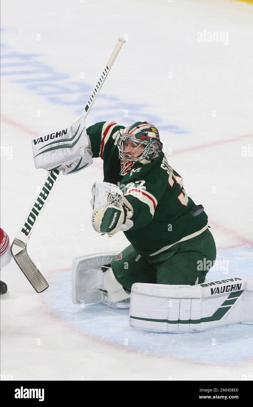Minnesota Wild's Alex Stalock defends the net against the New York ...