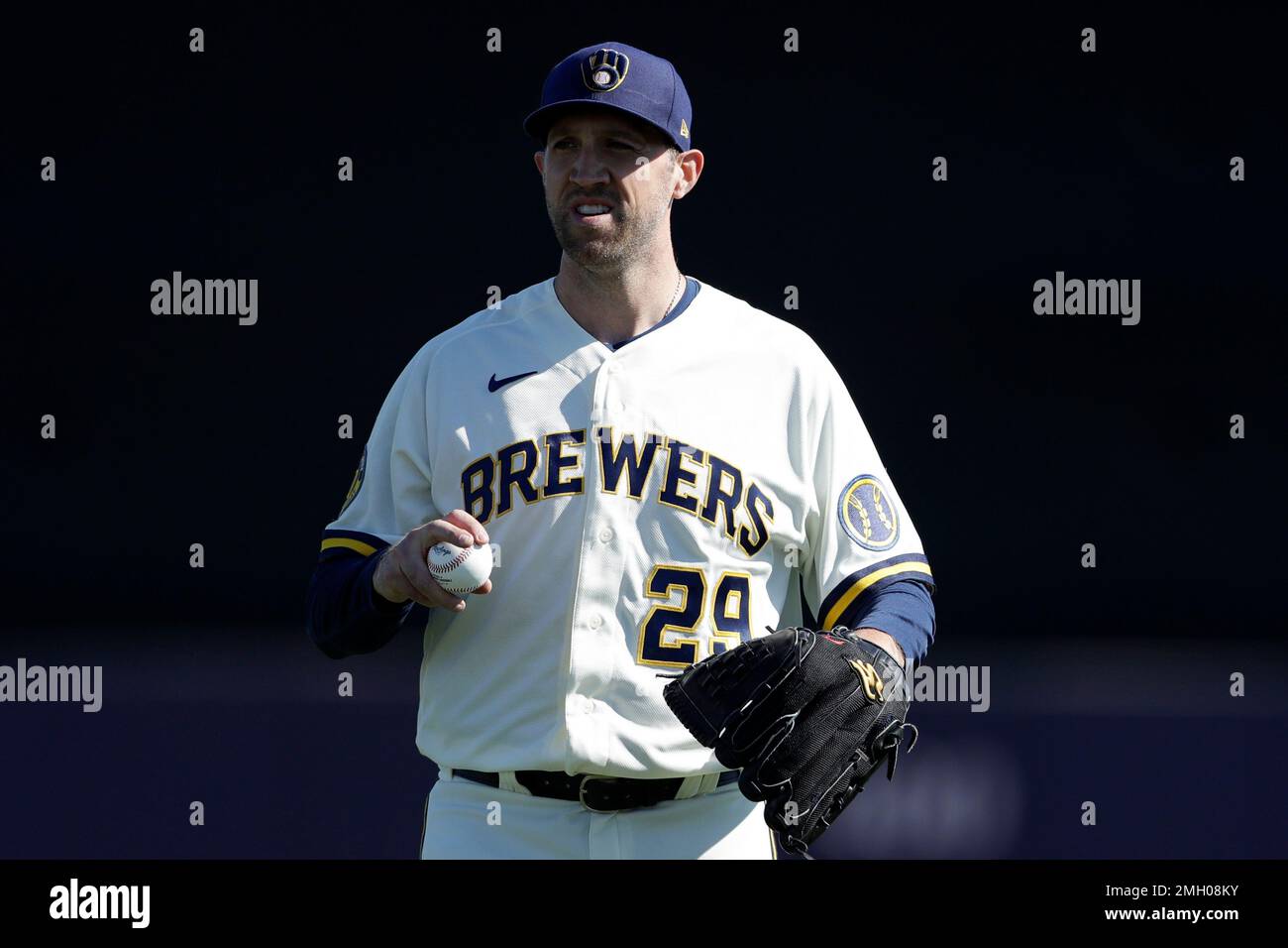 Milwaukee Brewers pitcher Josh Lindblom throws during spring training ...
