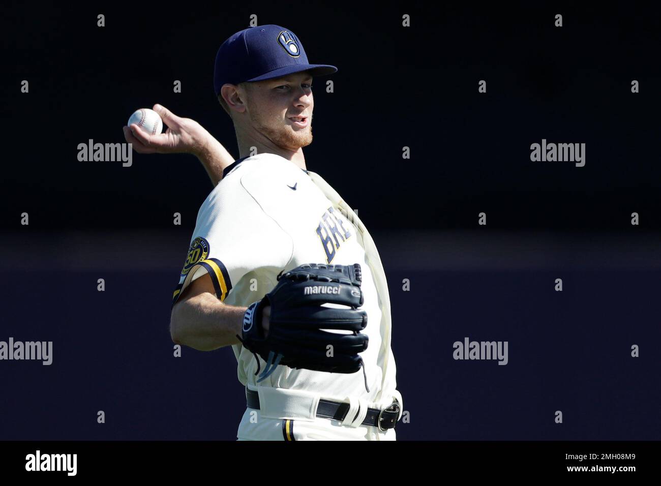Milwaukee Brewers pitcher Eric Lauer during spring training baseball ...