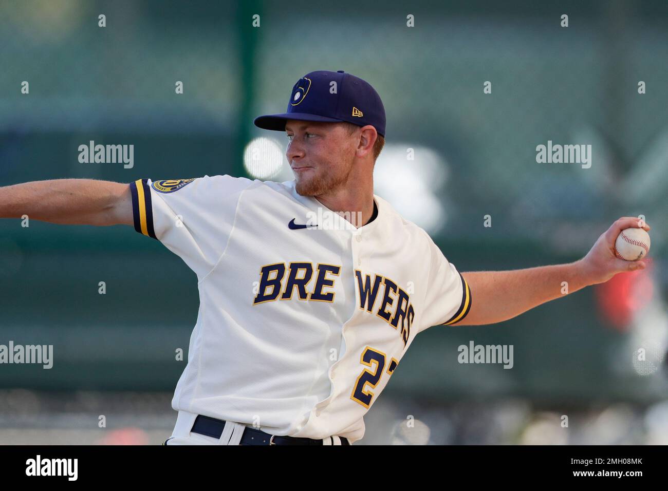 Milwaukee Brewers pitcher Eric Lauer during spring training baseball ...