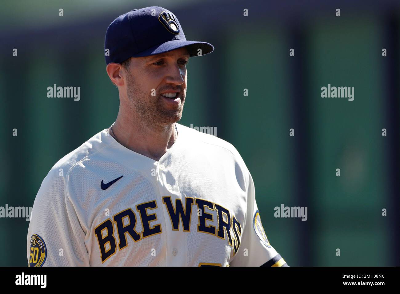 Milwaukee Brewers pitcher Josh Lindblom throws during spring training ...