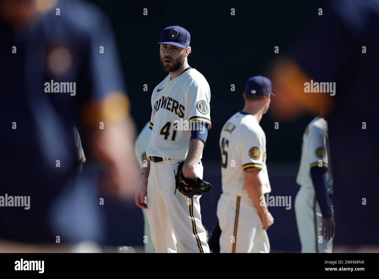 Milwaukee Brewers pitcher David Phelps during spring training baseball ...