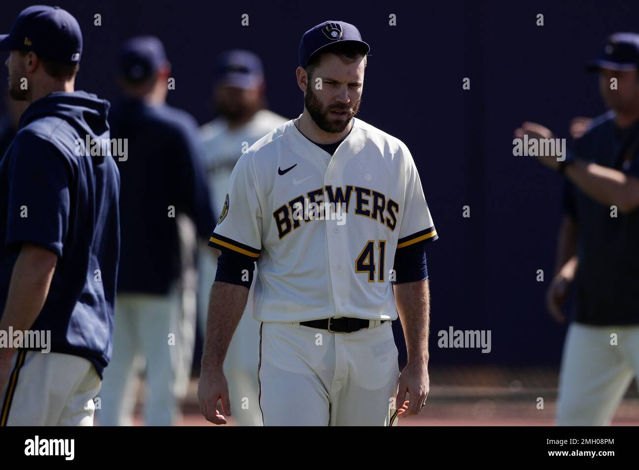 Milwaukee Brewers pitcher David Phelps during spring training baseball ...