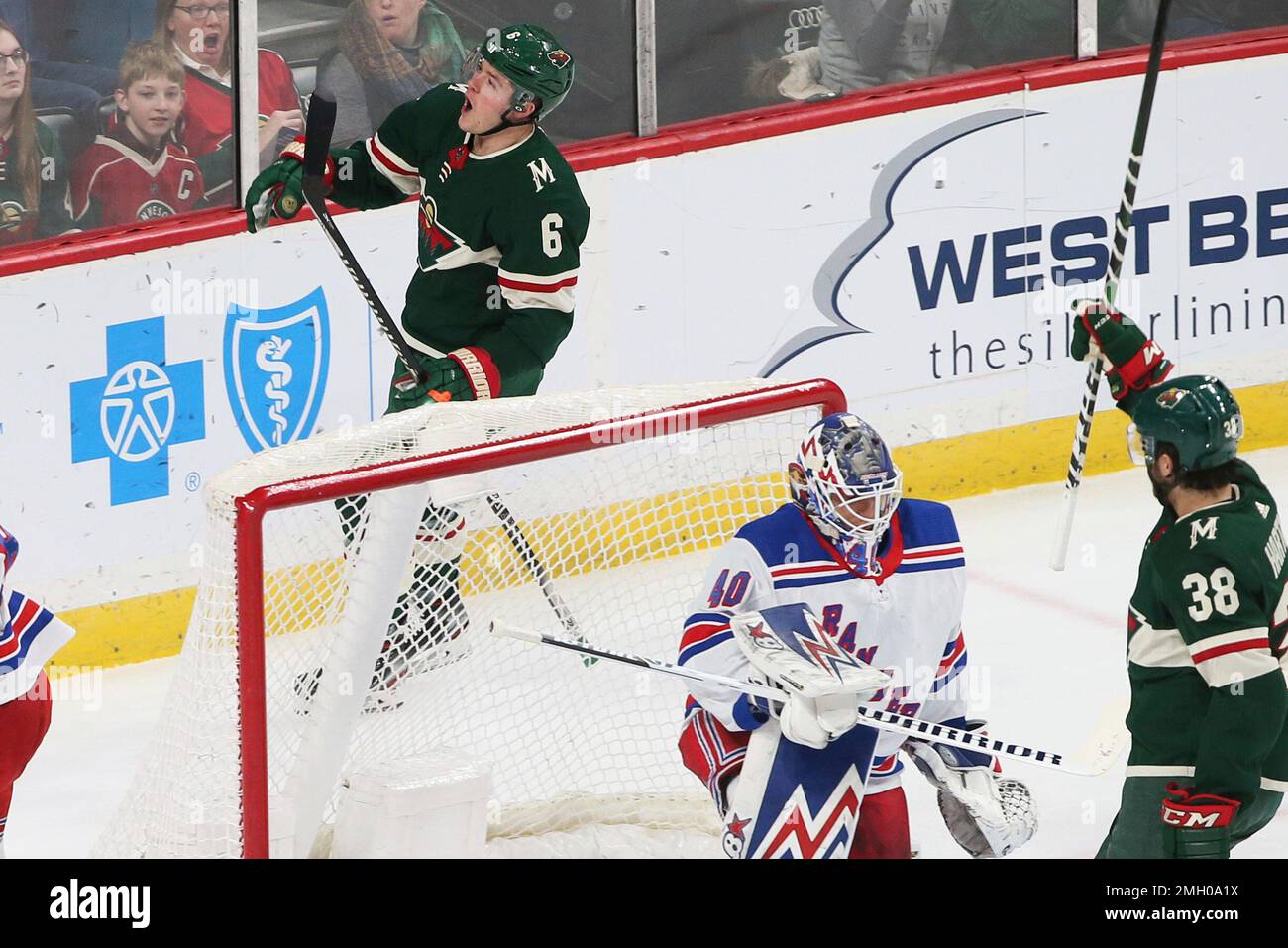 Minnesota Wild's Ryan Donato, left, and Ryan Hartman celebrate Donato's ...