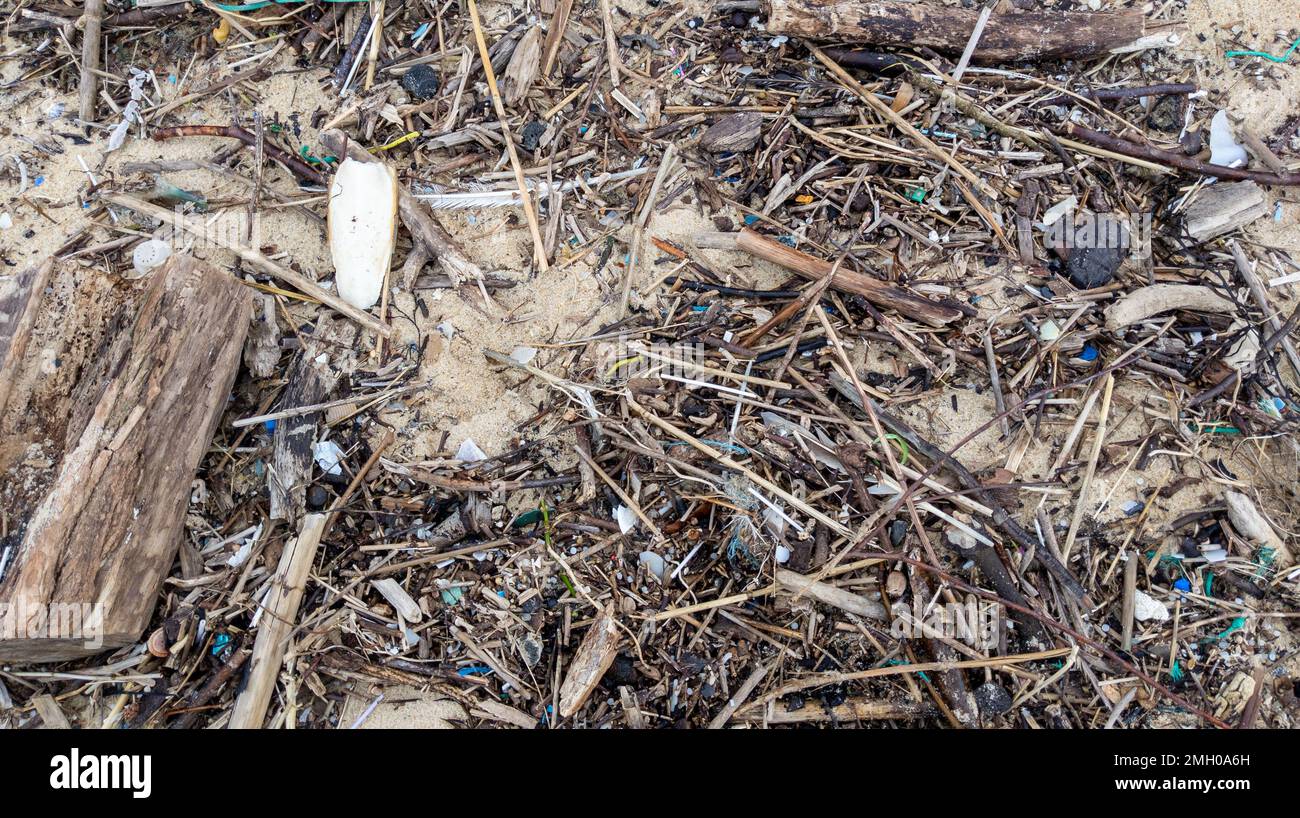 Micro plastics mixed in the sand of the Beach plastic pollution Stock ...