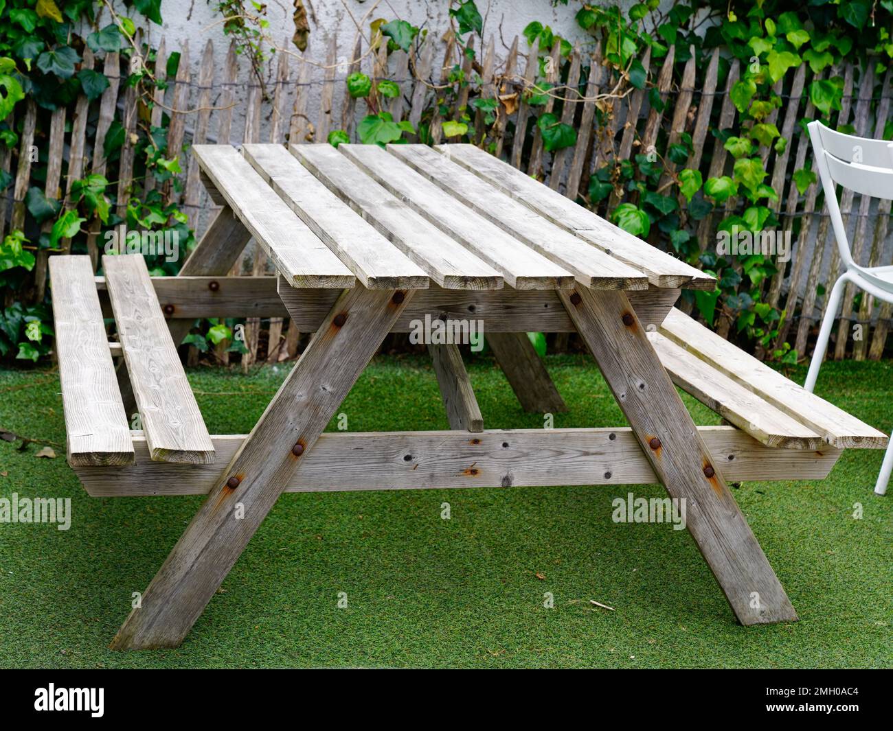 wooden garden wood lounge chair table in home garden outdoor Stock ...