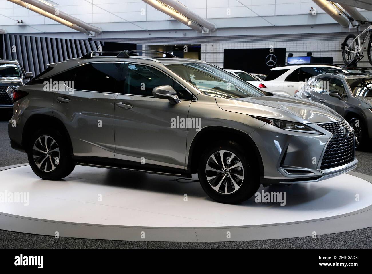 This is the front grill of a 2020 Lexus RX 350 on display at the 2020 ...