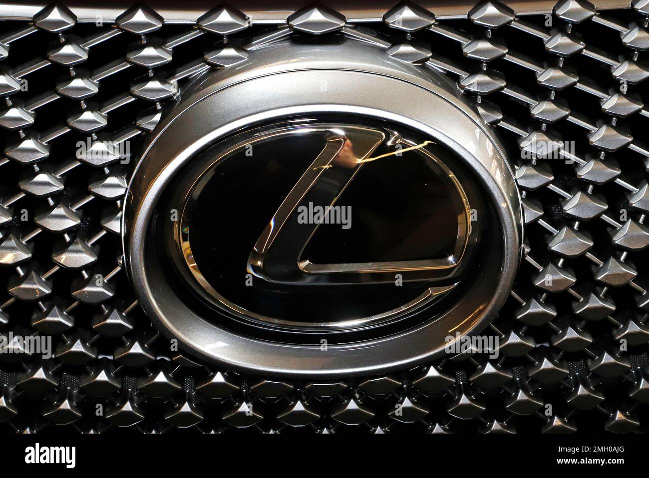 This is the front grill of a 2020 Lexus LC 500 on display at the 2020 ...