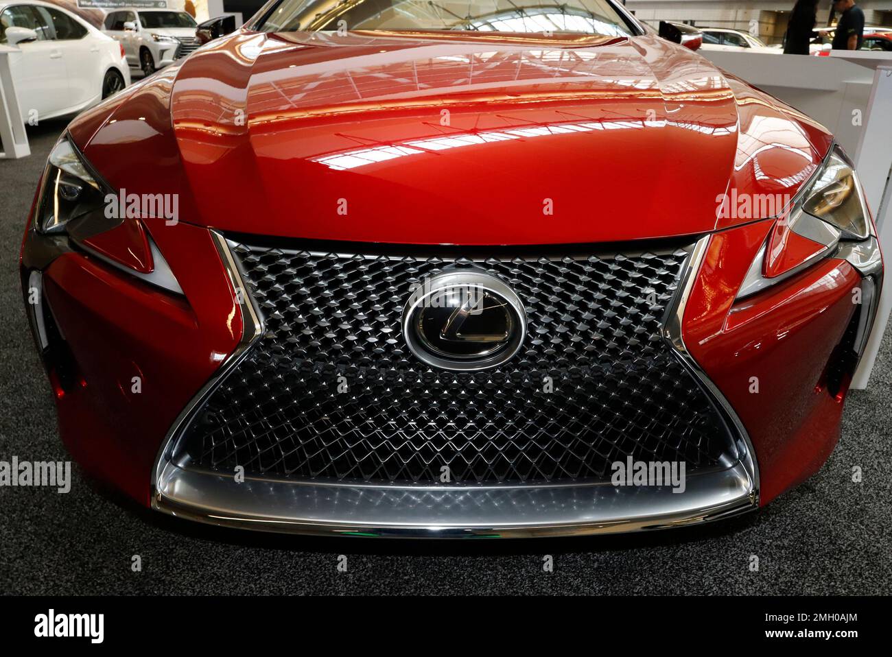 This is the front grill of a 2020 Lexus LC 500 on display at the 2020 ...