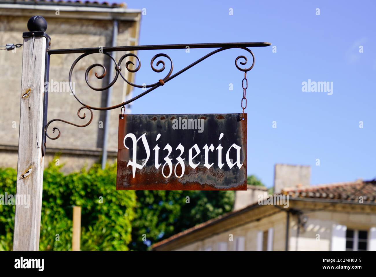 Pizza pizzeria restaurant sign old vintage on street outside view of ...