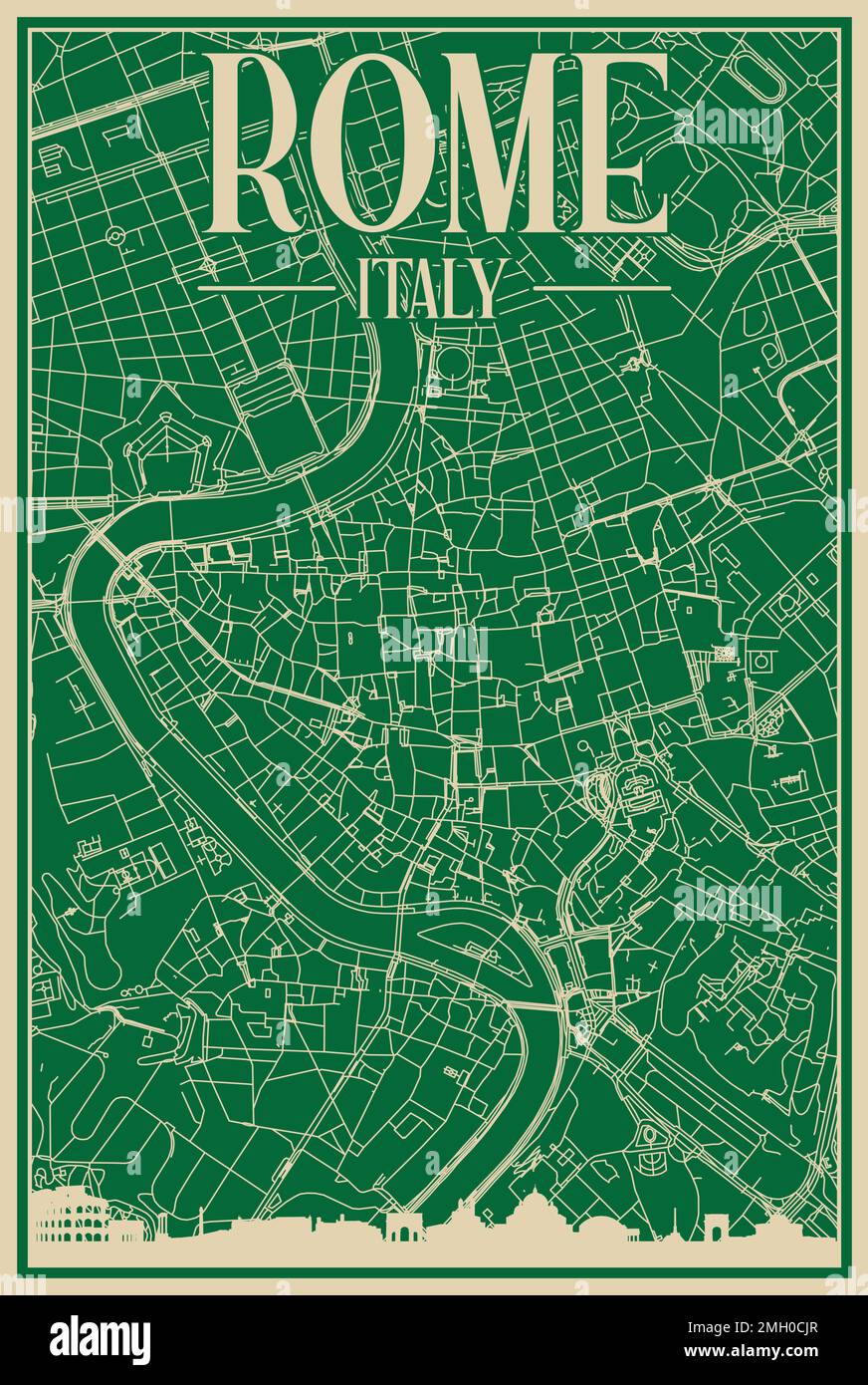 Road network poster of the downtown ROME, ITALY Stock Vector Image ...