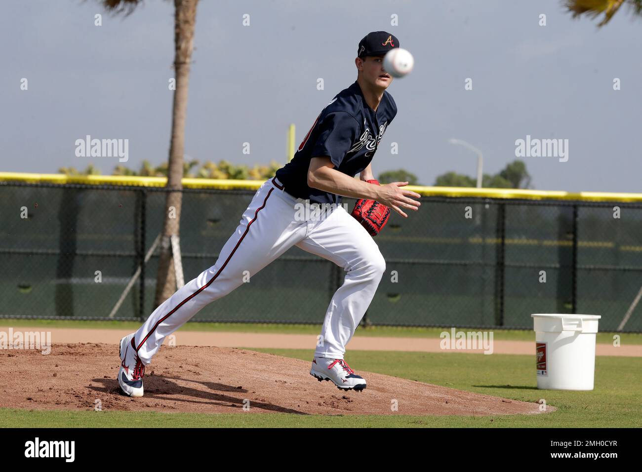 Atlanta Braves starting pitcher Mike Soroka works on his fielding ...