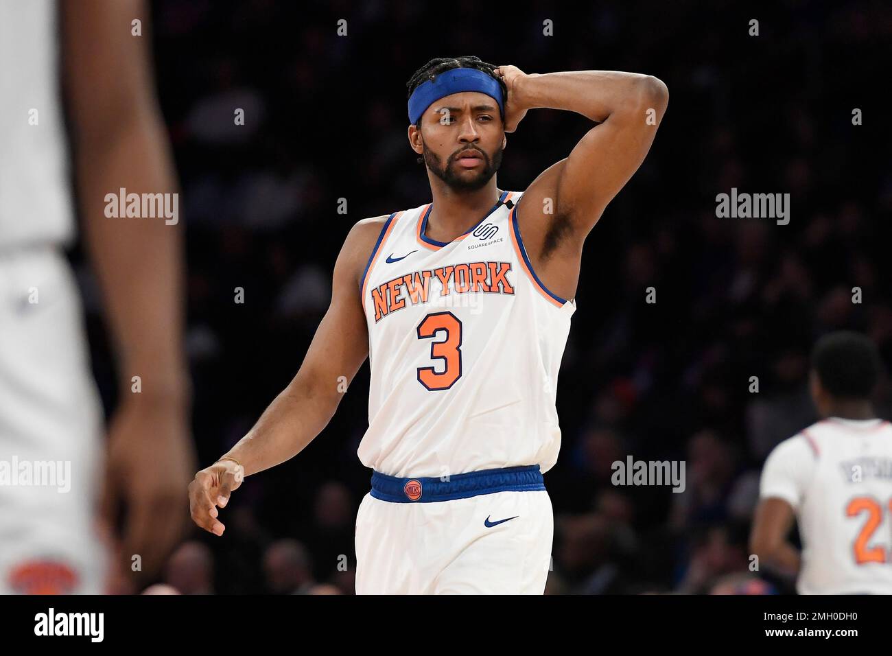 New York Knicks forward Maurice Harkless (3) looks on during the second ...