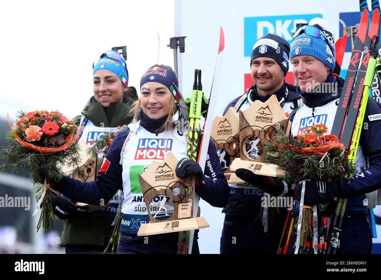 Lisa Vittozzi, Dorothea Wierer, Dominik Windisch and Lukas Hofer, of ...