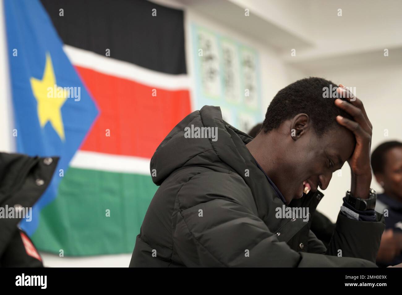 In this Feb. 12, 2020 photo, Abraham Majok and other compatriot ...