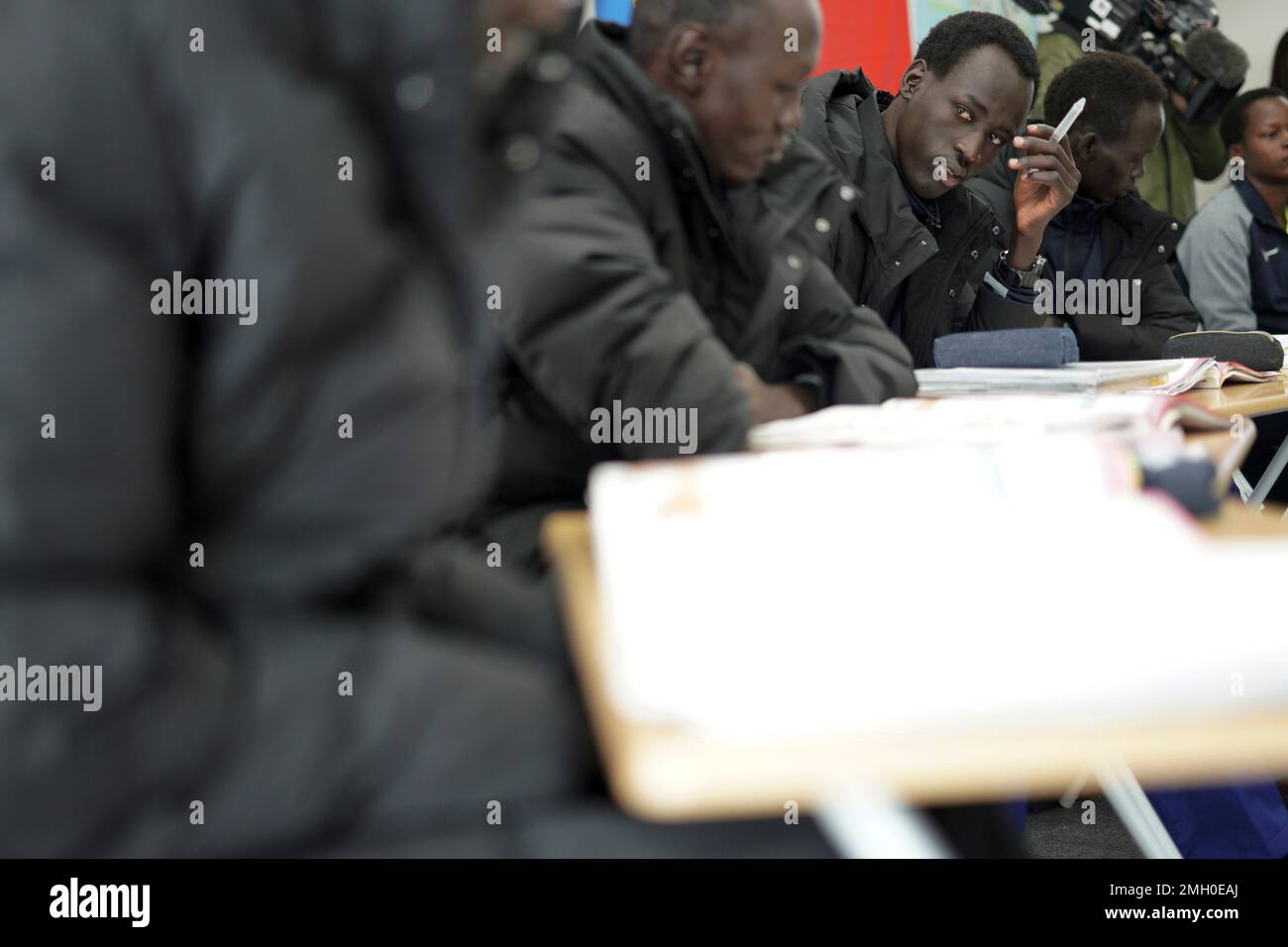 In this Feb. 12, 2020, photo, Abraham Majok and other compatriot ...