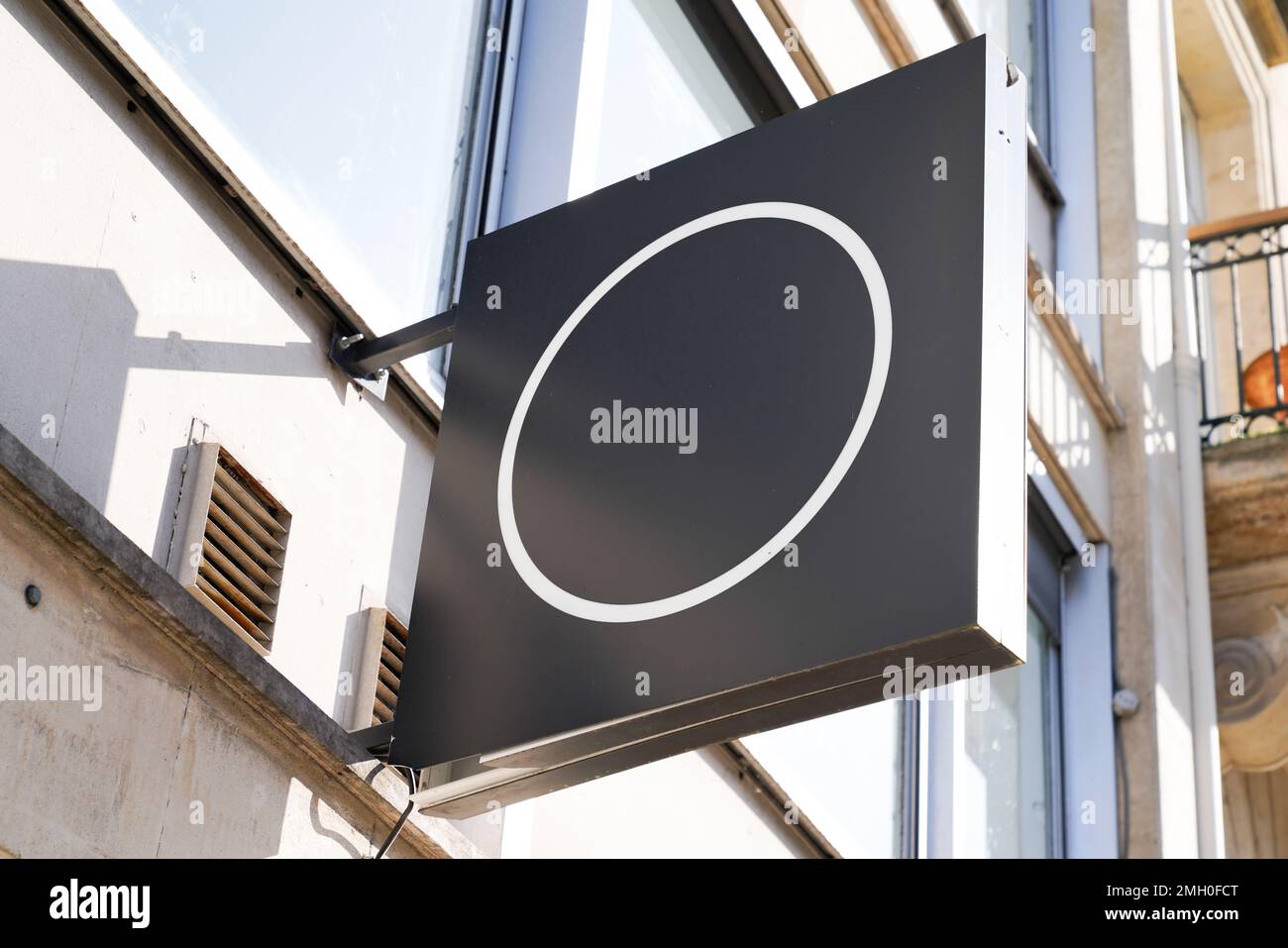 Blank black empty sign store with white round design outdoor signage ...