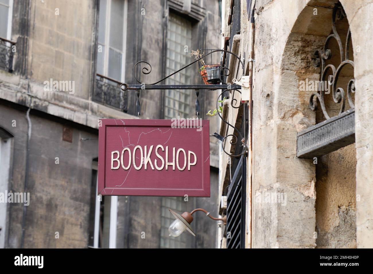 bookshop sign on steel plate vintage signage of bookstore in city ...