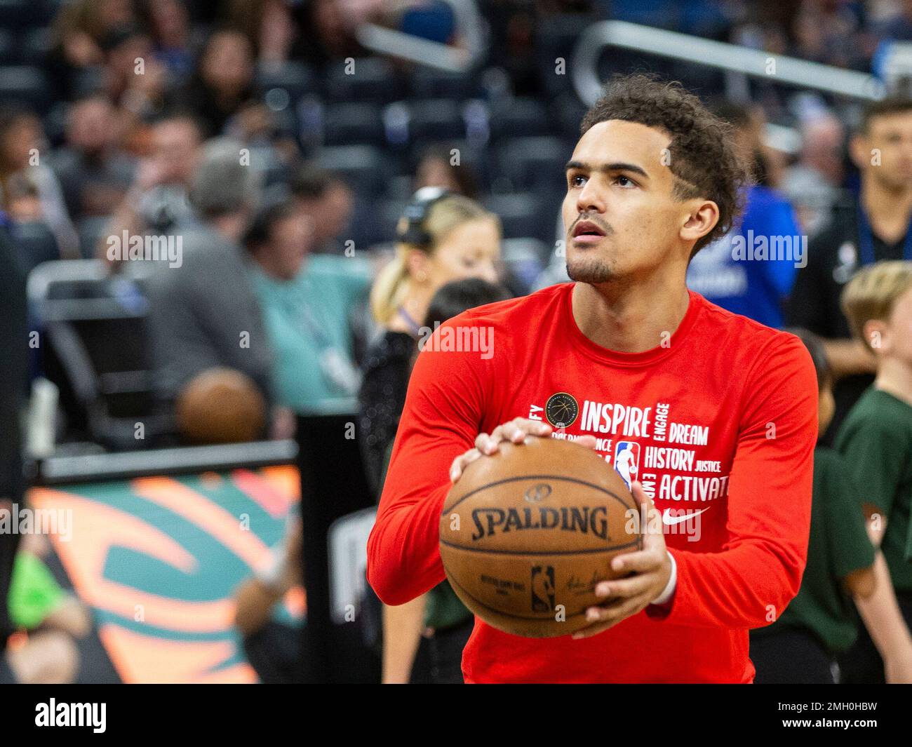 Atlanta Hawks guard Trae Young (11) warms up before the NBA basketball ...