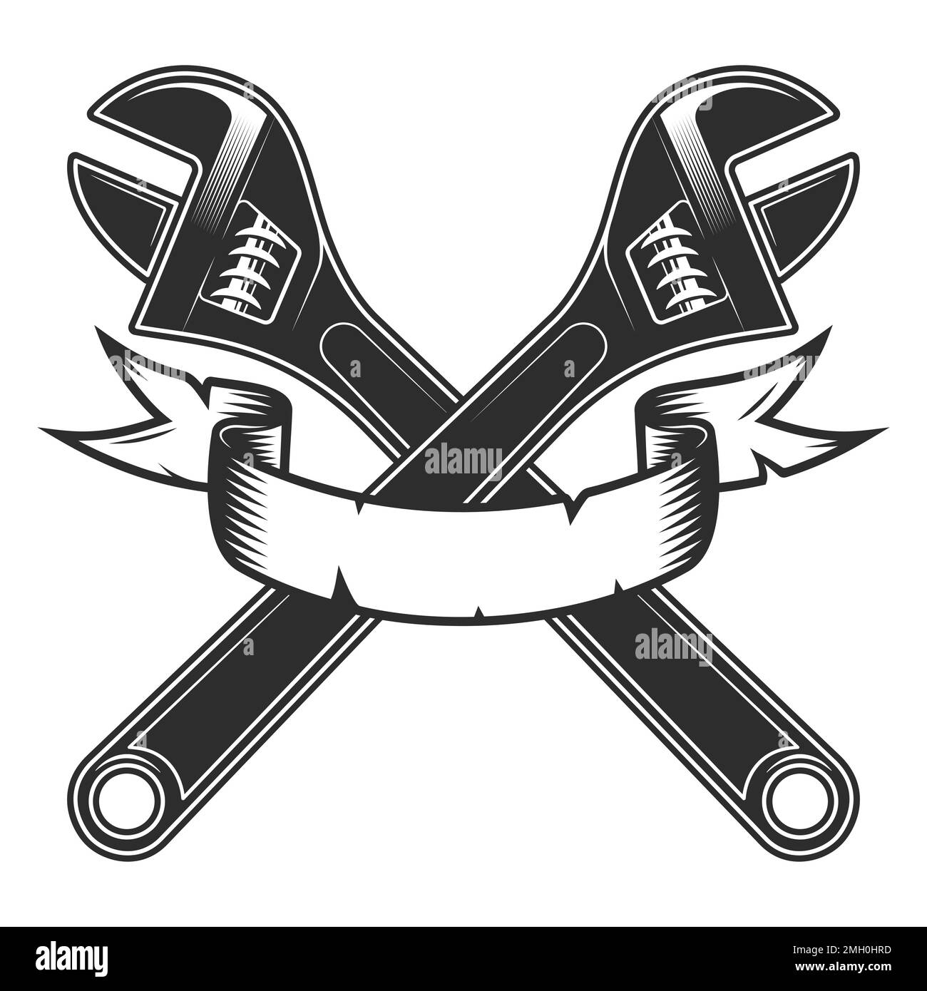 Wrench tools with ribbon vector icon. Construction spanner logo design ...