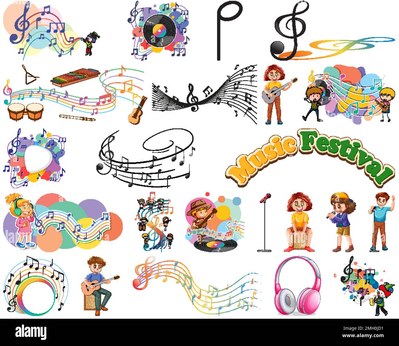 Kids musical instruments and music symbols set illustration Stock ...