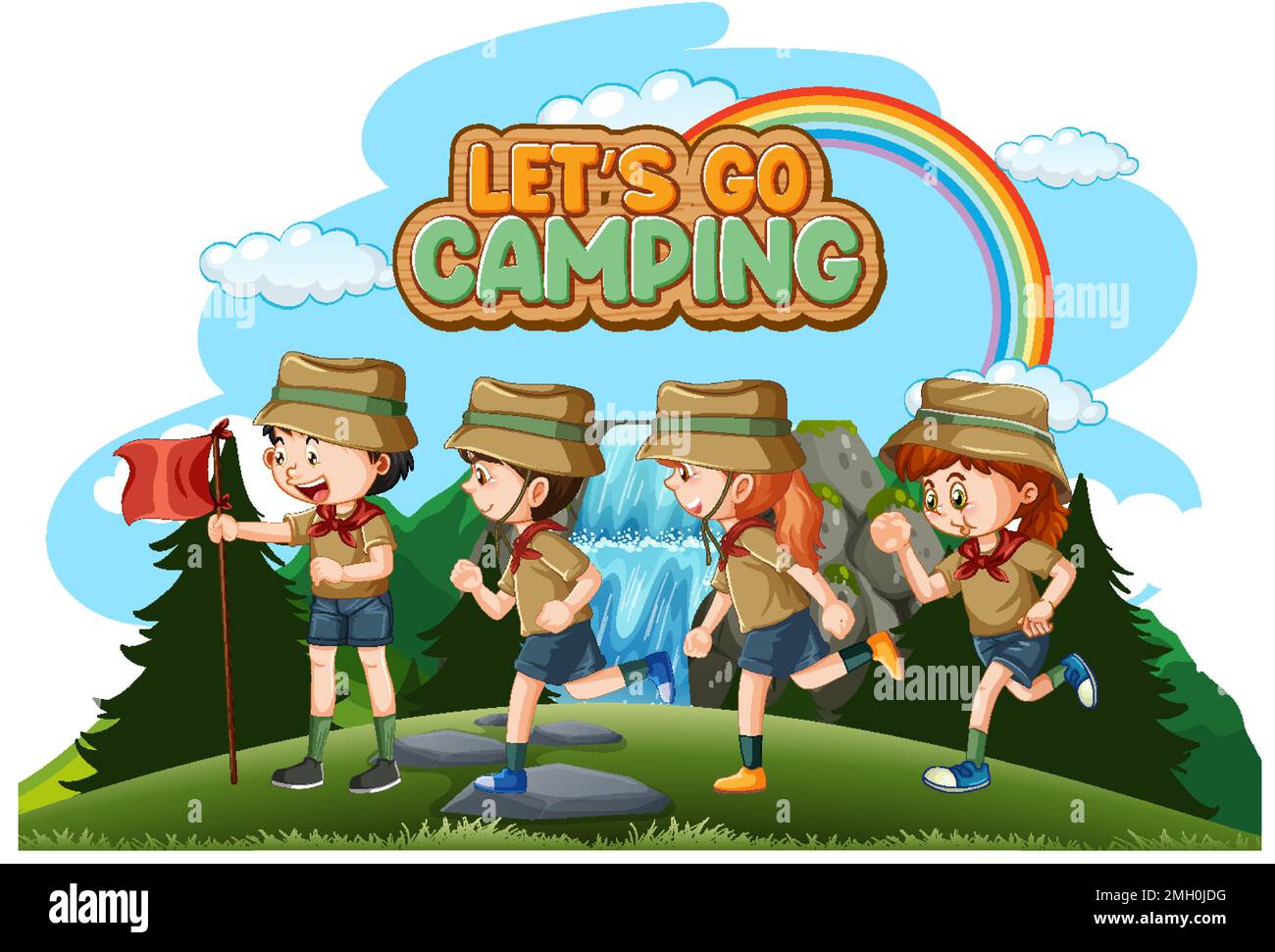 Camping kids and text design for word let's go camping illustration Stock Vector Image & Art - Alamy