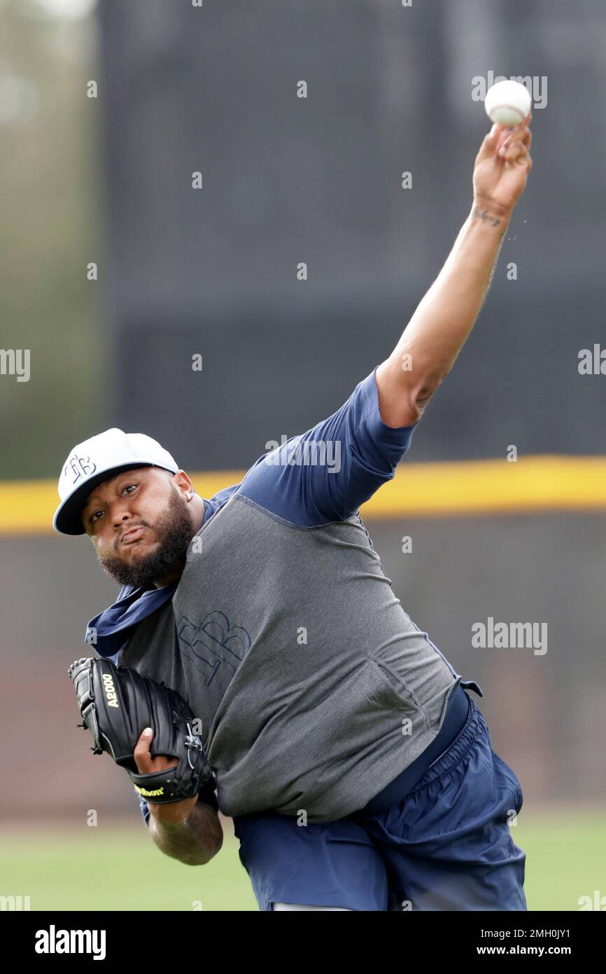 Tampa Bay Rays relief pitcher Jose Alvarado (46) throws after reporting ...