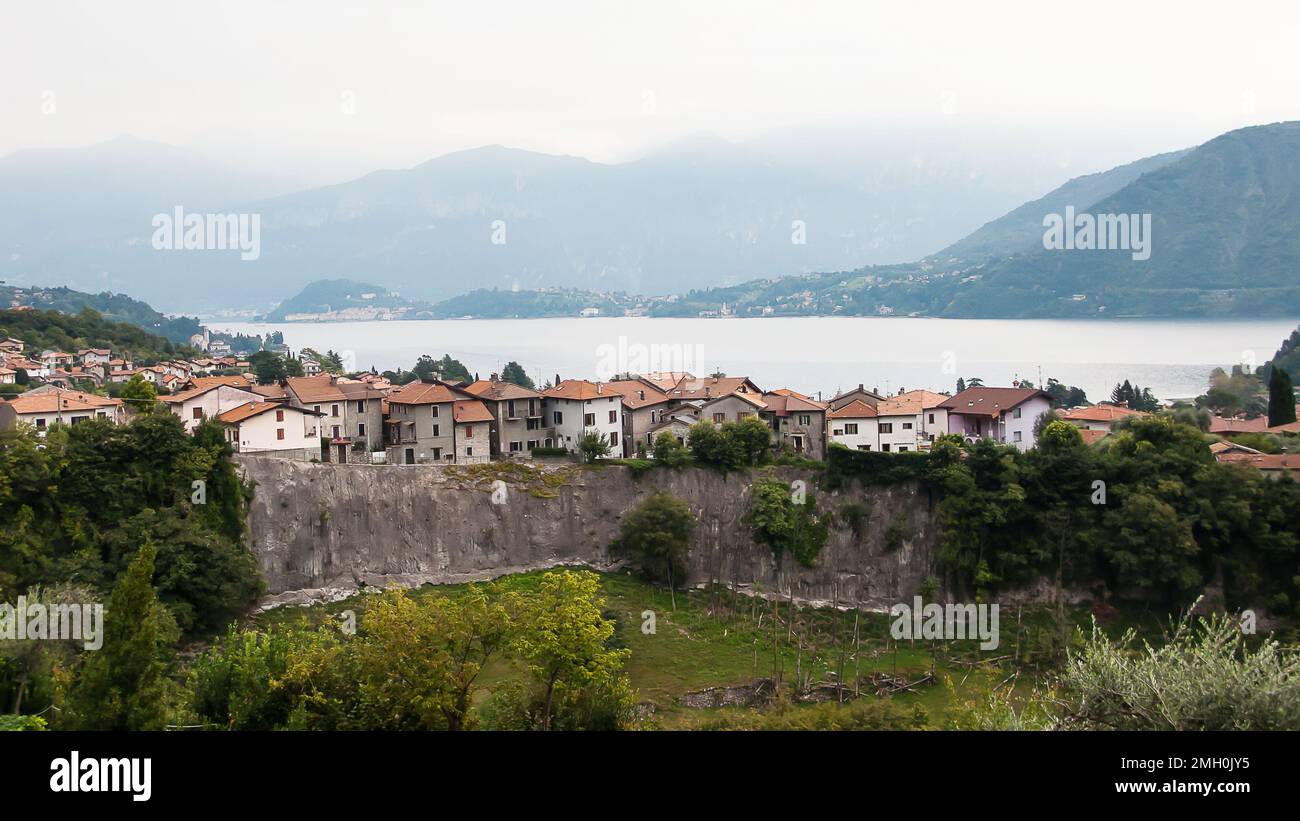 views of the mountains, Lake Como and the ancient wall in Ossuccio ...