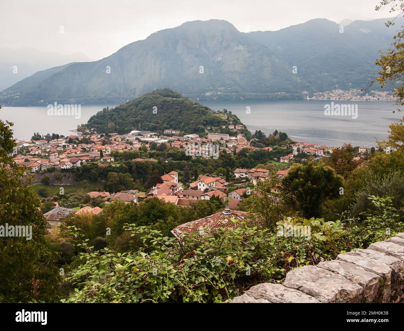 view of lake como, mountains and cloudy sky from Sacred Mount of ...