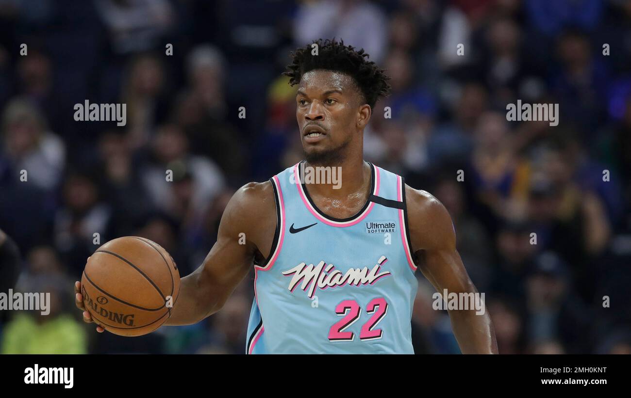 Miami Heat forward Jimmy Butler (22) against the Golden State Warriors ...