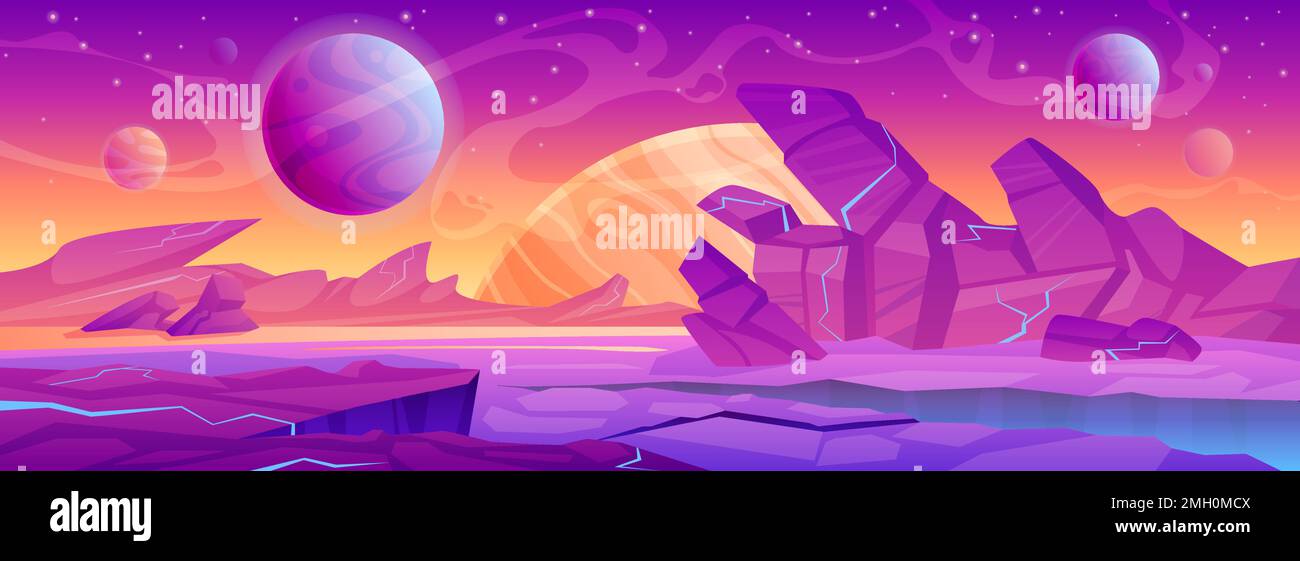 Landscape of alien planet vector illustration. Cartoon fantasy cosmic ...