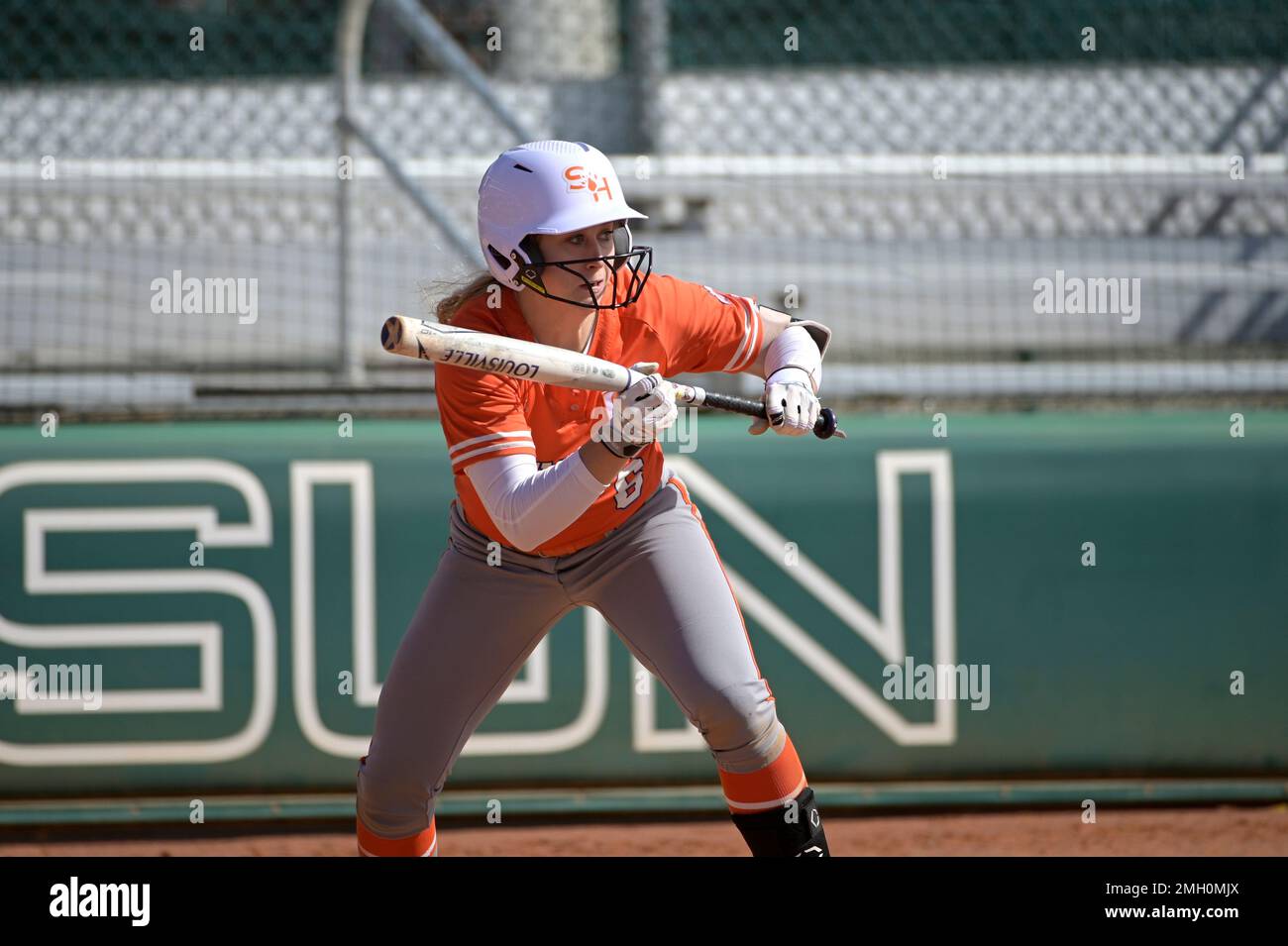 Sam Houston State's Tiffany Thompson (6) sets up to bunt during an NCAA ...