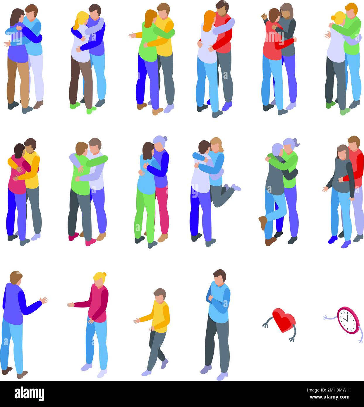 Warm embrace icons set isometric vector. Couple hug. Happy family Stock ...