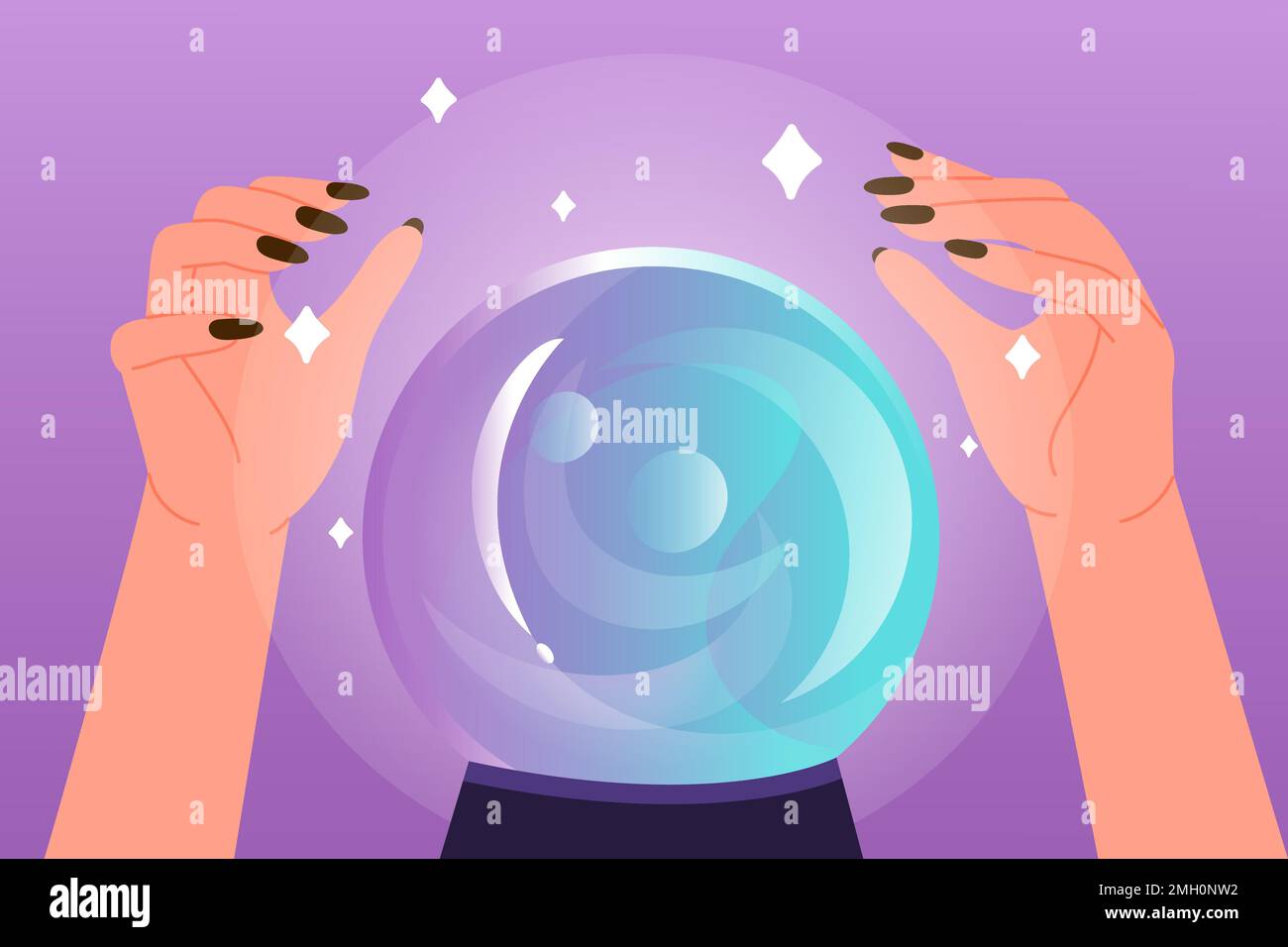 Hands of fortune teller with crystal ball vector illustration. Cartoon ...