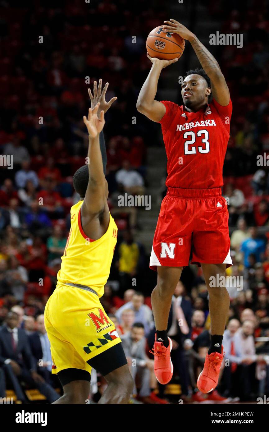 Nebraska guard Jervay Green (23) shoots a basket against Maryland guard ...