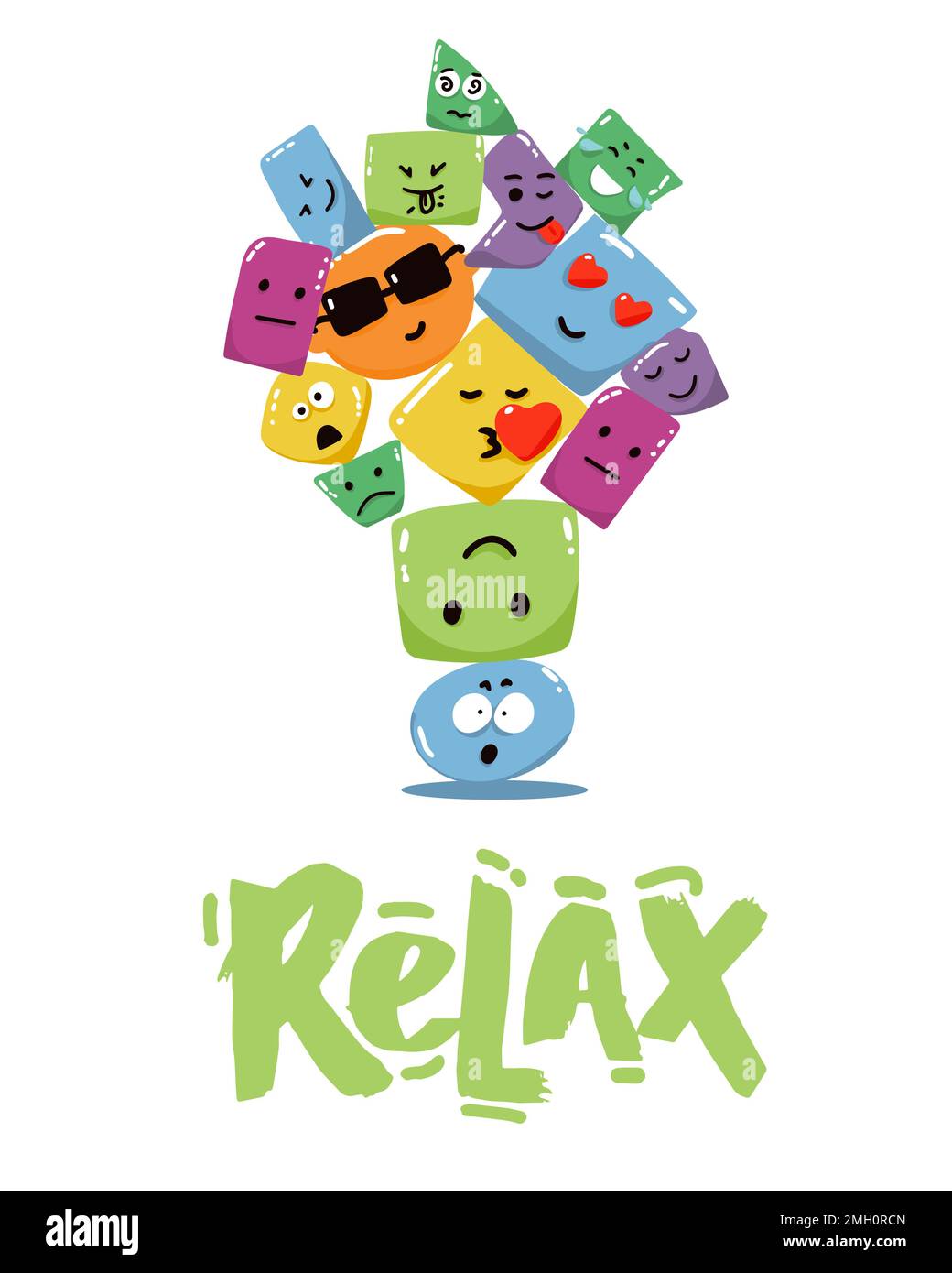 Geometric character shapes with face emotions, different cartoon basic ...