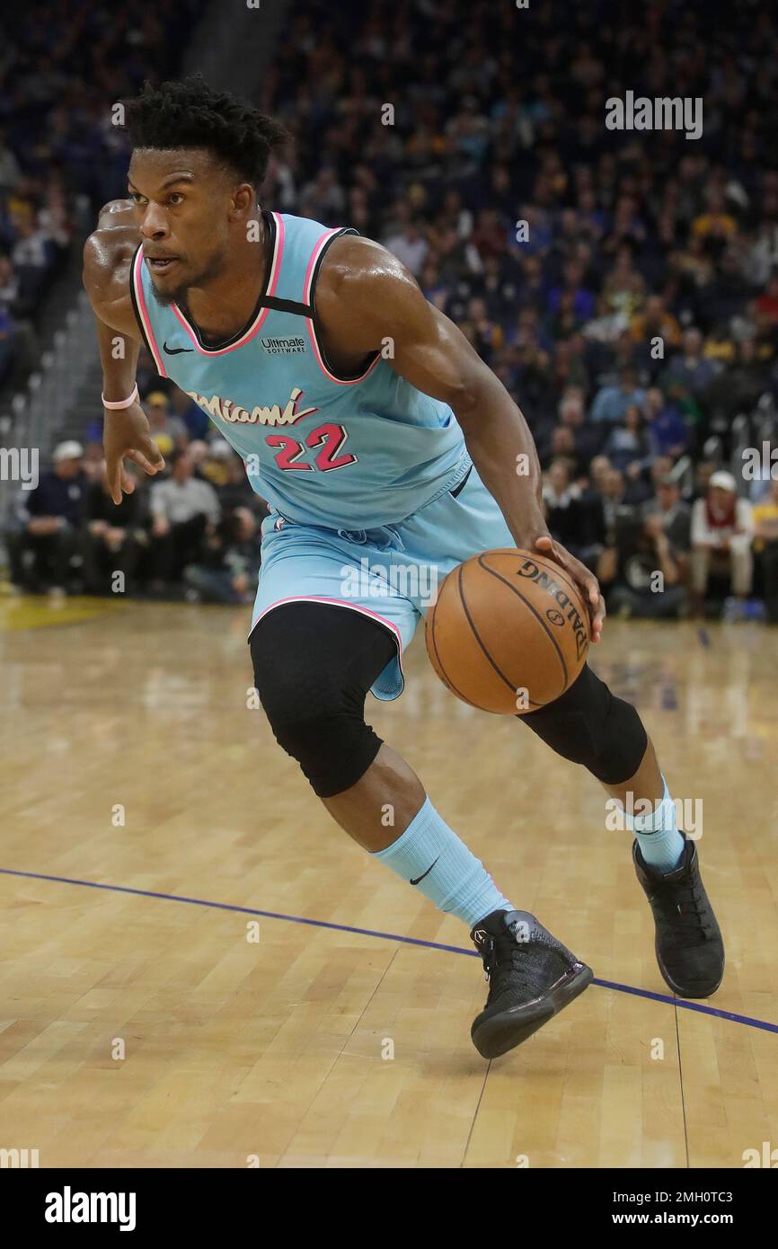 Miami Heat forward Jimmy Butler (22) against the Golden State Warriors ...